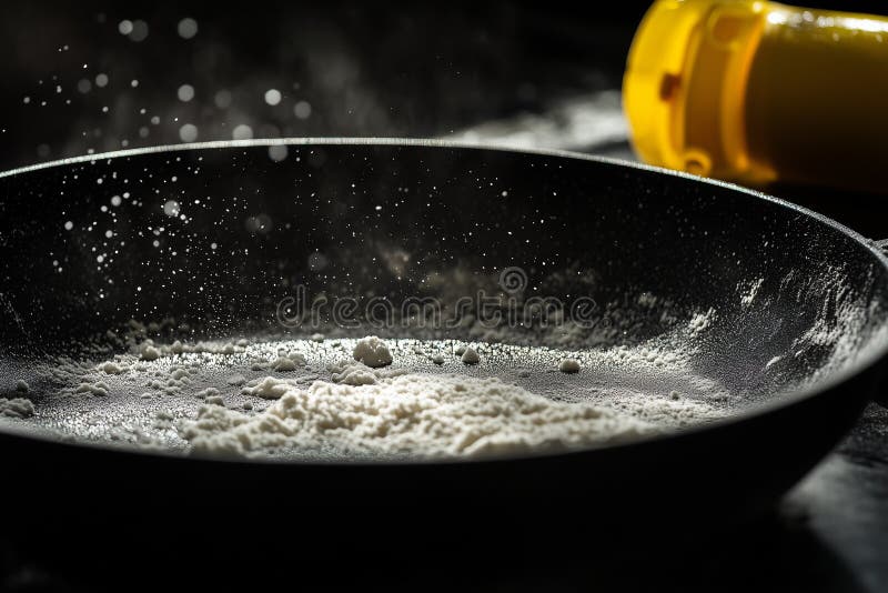 Flour Splash in Black Frying Pan Stock Illustration - Illustration of ...