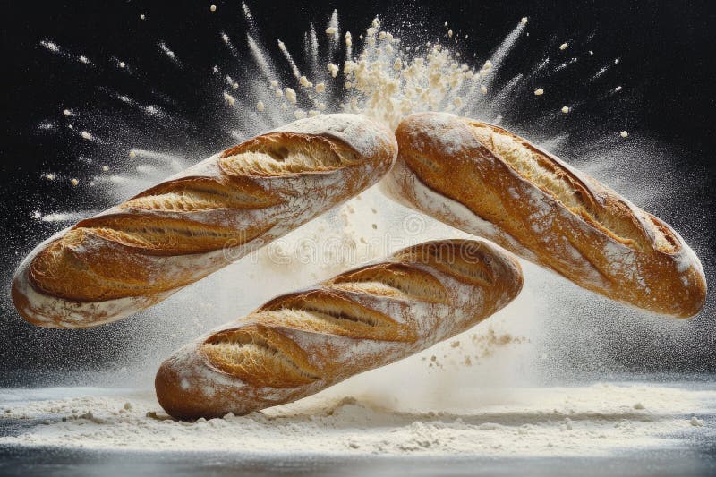 With Flour Splashed Everywhere, Two Fresh Loaves of Bread Collide in ...