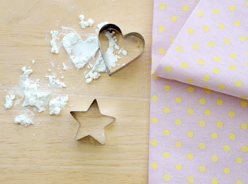 Flour with Star and Heart Shape, Tablecloth Stock Photo - Image of ...