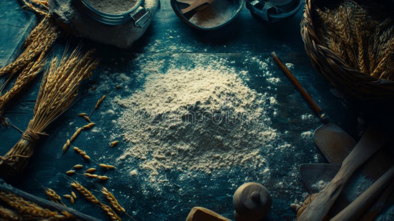 Flour Wheat Grains Baking Tools Rustic Setting Stock Illustration ...