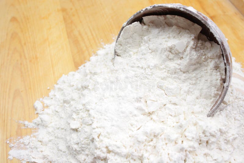 Flour and wooden bowl stock image. Image of staple, flour - 46039201