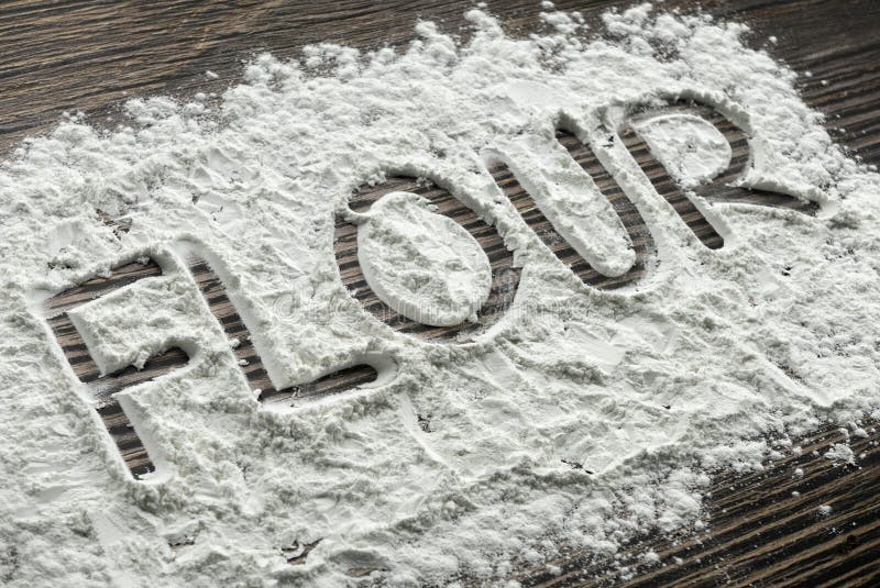 Flour Written on a Sprinkled Flour Powder on the Table Stock Image ...