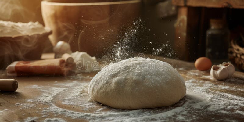 Floured Dough on Table, Flour in Air Stock Illustration - Illustration ...