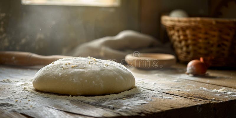 Floured Dough on Table, Flour in Air Stock Photo - Image of pastry ...