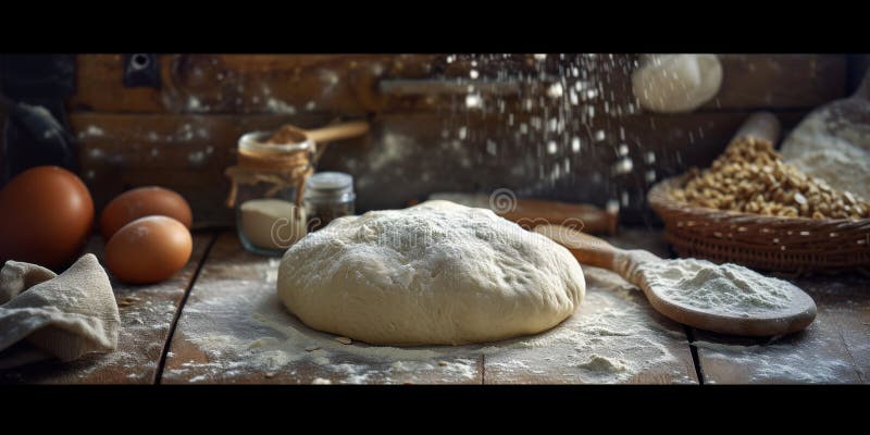 Floured Dough on Table, Flour in Air Stock Photo - Image of organic ...