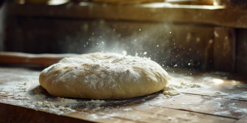 Floured Dough on Table, Flour in Air Stock Image - Image of bakery ...
