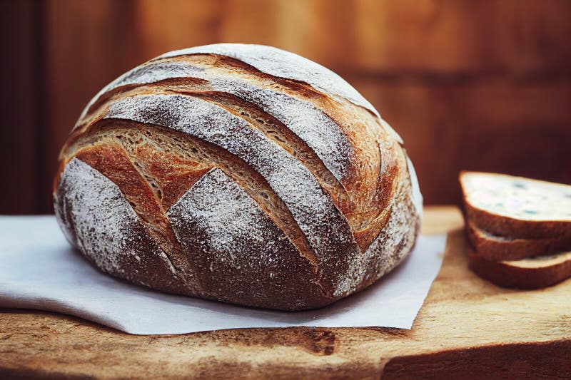 Floured Freshly Cooked Homemade Sourdough Bread on Board Stock ...