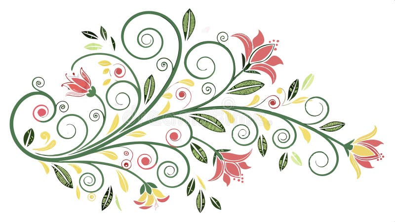 Flourish Design with Green Leaves and Star Elements Vector Design ...