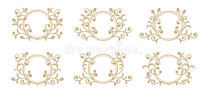 Flourish Golden Monogram Circle Frames Stock Vector - Illustration of ...