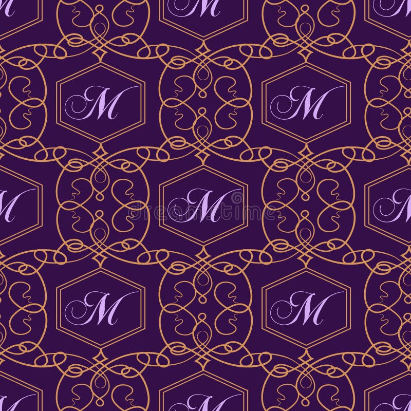 Flourish Seamless Pattern in Dark Colors. Modern Retro Monogram Stock ...