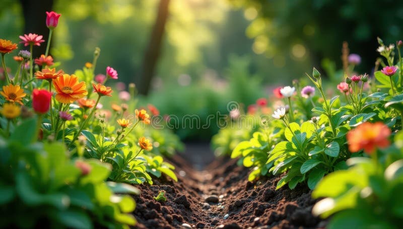 Flourishing Community Garden, Diverse Plants Thriving, Teamwork, Green ... Flourishing Community Garden, Diverse Plants Thriving, Teamwork, Green ...