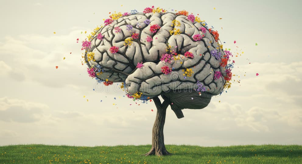 Flourishing Mind a Brain Tree in Bloom Positive Thinking Creativity ...
