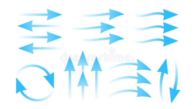 Flow Arrows Set. Blue Air Steam, Ventilator or Conditioner Buttons ...
