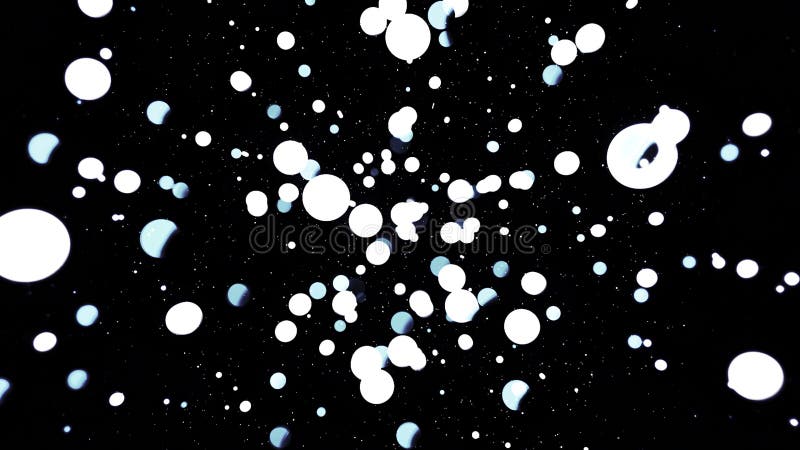 Flow of Balls from Point in Space. Motion. Point Stream with Spreading ...