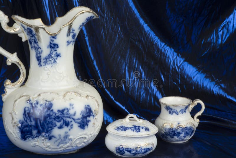 Flow Blue Pitcher and Accessories Stock Image - Image of detail ...