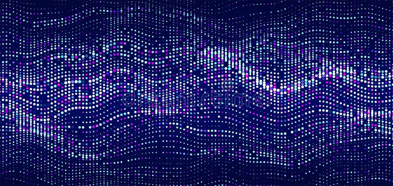 Flow of Blue Shimmering Particles. Glowing Dynamic Halftone Sound Wave ...