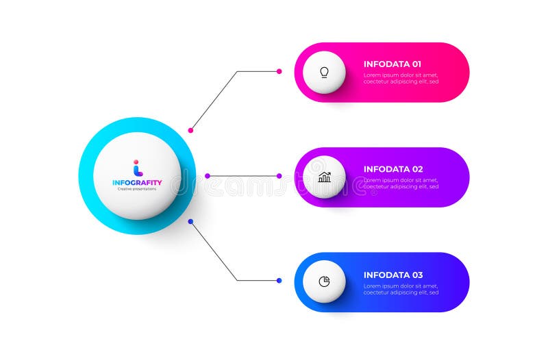 Flow Chart Infographic Business Template. Central Circle with Three ...