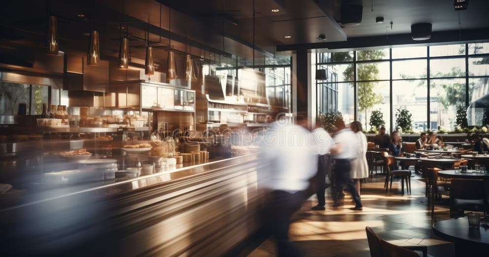 The Flow of Chefs and Waiters in a Blurred CafÃ© Backdrop. Generative ...