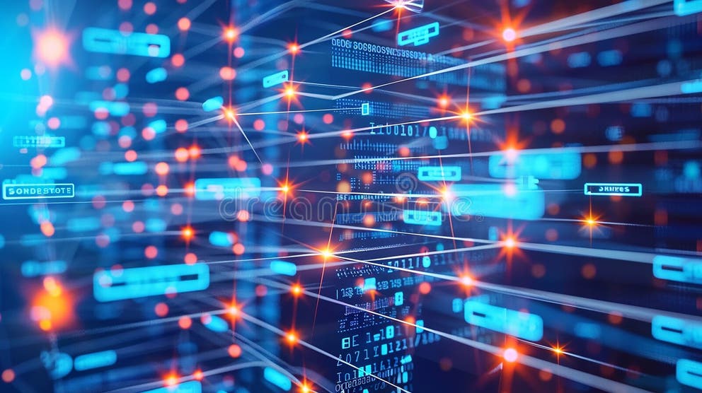 Flow of Data Packets through a Complex Network Stock Illustration ...