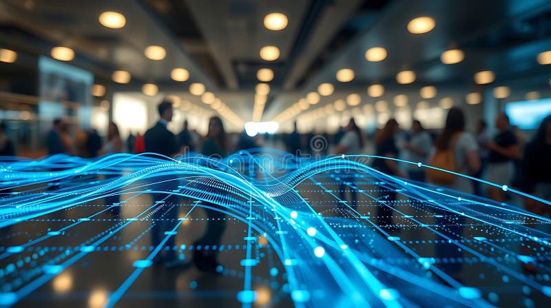 Flow of Digital Data in a Futuristic Setting Stock Illustration ...