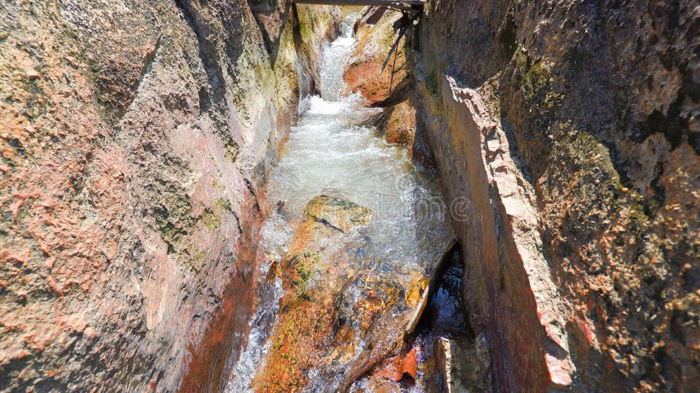 Fresh Fresh River Water Flows between Two Large Mountain Rocks Stock ...