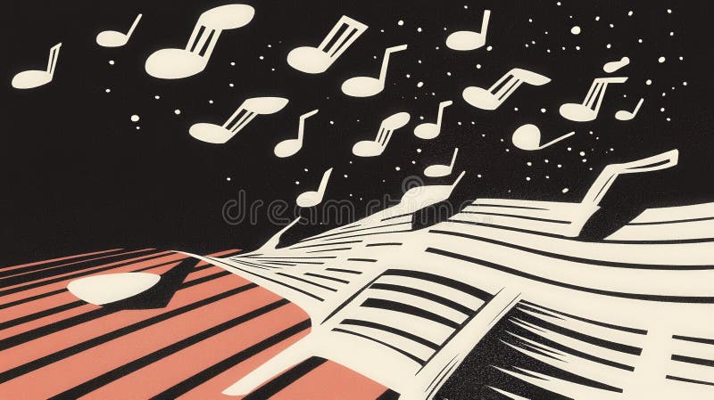 Flow of Musical Notes and Sheet Music on Black Scene Stock Illustration ...