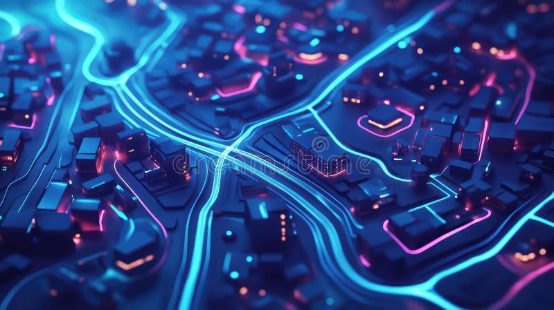 Flow Realistic Style Smart City Map with Flowing Design Stock ...