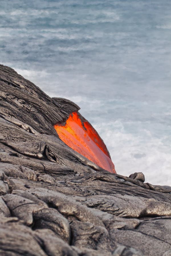 Flow of Red Hot Lava into Pacific Ocean Stock Image - Image of earth ...