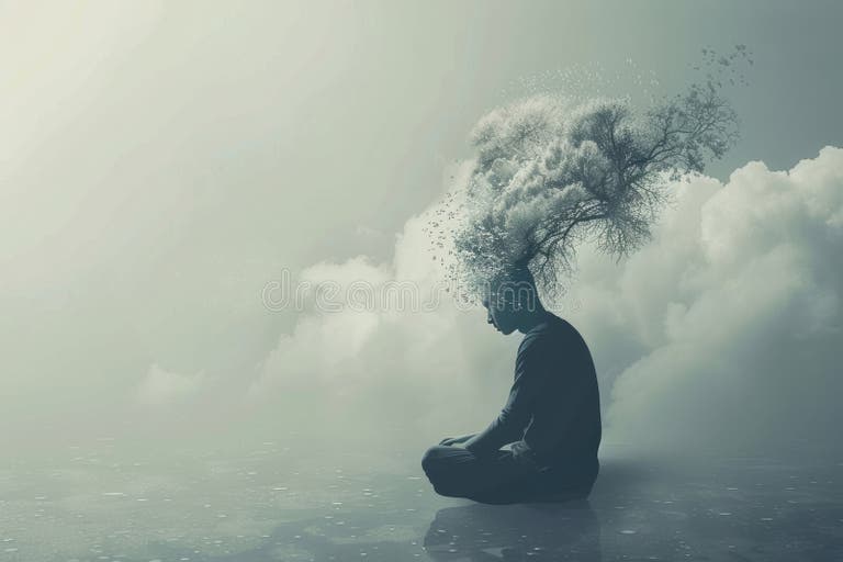 Flow of Thoughts and Deep Thinking Concept in Dark Tones with Abstract ...