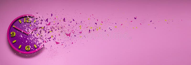Flow of Time. Analog Clock Dissolving on Pink Background, Space for ...