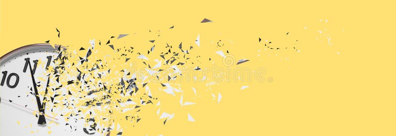 Flow of Time. Analog Clock Dissolving on Yellow Background, Space for ... Flow of Time. Analog Clock Dissolving on Yellow Background, Space for ...