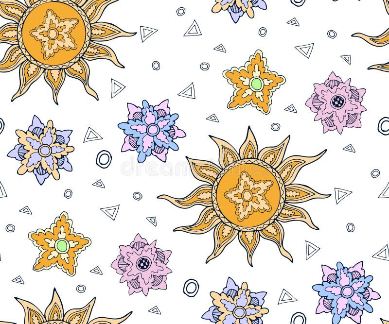 Vector Ornamental Sun Hand Drawing Decorative Background. Ethnic ...