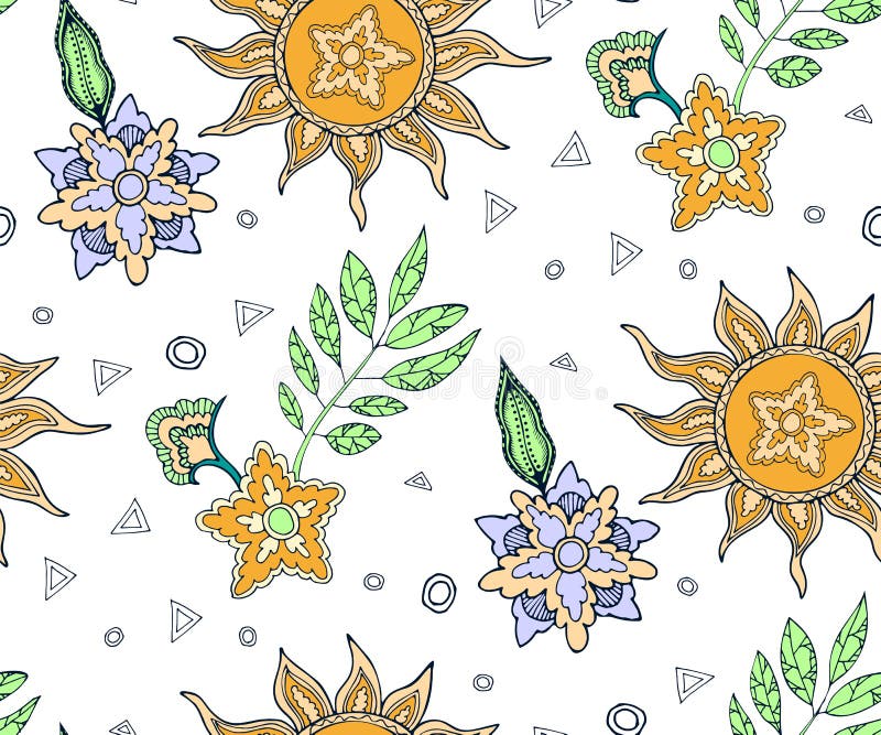 Vector Ornamental Sun Hand Drawing Decorative Background. Ethnic ...
