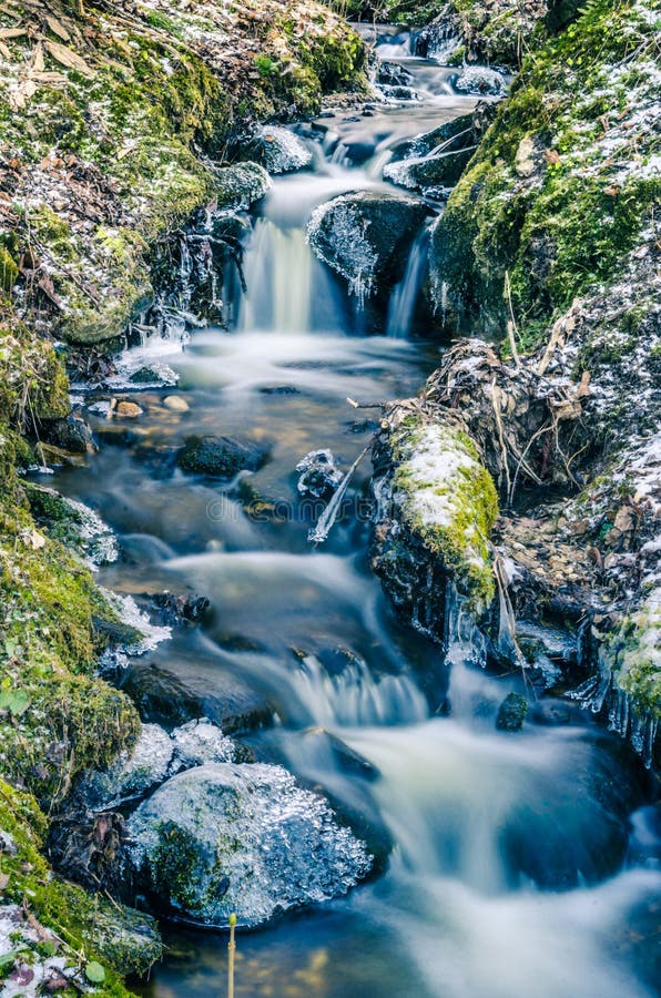 Flow of Water in the Spring of Icicles and Ice Stock Image - Image of ...