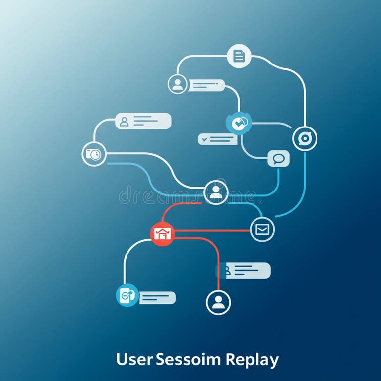 Flowchart with Connected Circular Icons on a Gradient Blue Background. Icons Include Stock ...