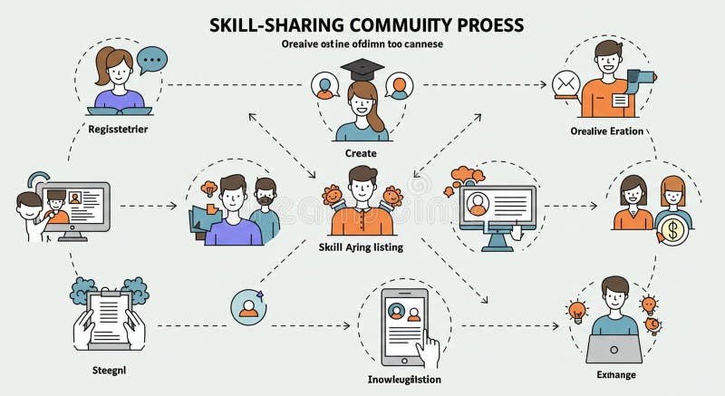 Flowchart Depicting a Skill-sharing Community Process with Illustrated ...