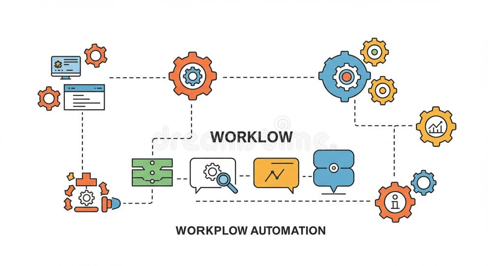 Flowchart Depicting Workflow Automation with Interconnected Gears and ...