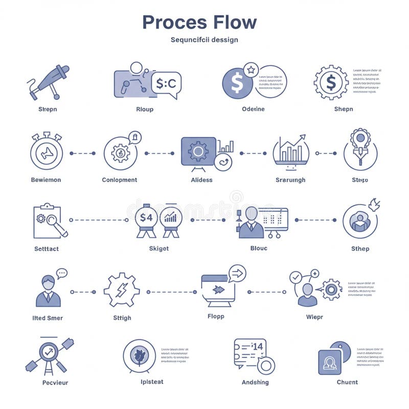 Flowchart Design Showcasing a Sequence of Processes with Abstract Icons ...