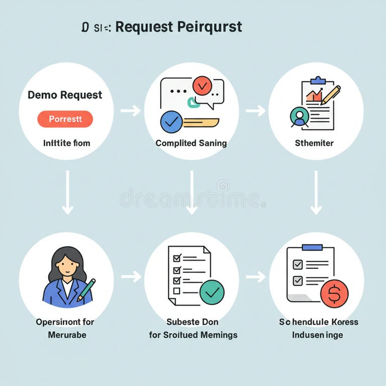 Flowchart Diagram with Circular and Rectangular Icons Connected by ...