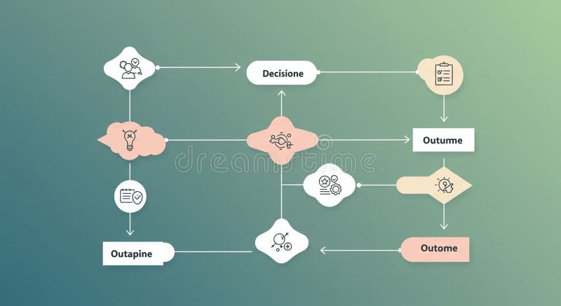 Flowchart Diagram with Seven Interconnected Elements on a Gradient Blue ...