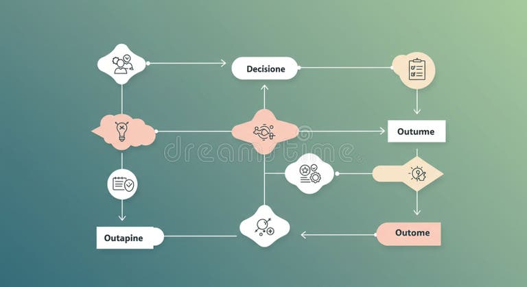 Flowchart Diagram with Seven Interconnected Elements on a Gradient Blue ...