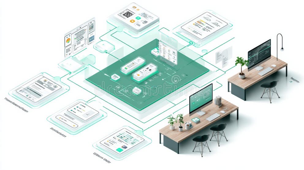 Digital Communication Platforms Flowchart Above a Workspace Showcasing ...