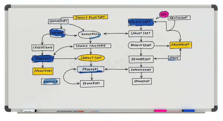 Flowchart Drawn on a Whiteboard with Markers, Displaying a Series of ...