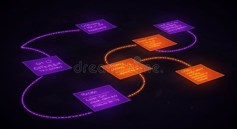 Flowchart Features Interconnected Glowing Nodes on a Dark Background ...