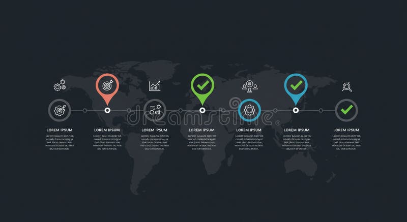 Flowchart Featuring Five Stylized Checkpoints Superimposed on a World ...