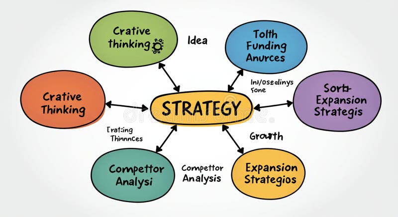 Flowchart Illustrates a Strategy Plan with a Central Yellow Oval ...