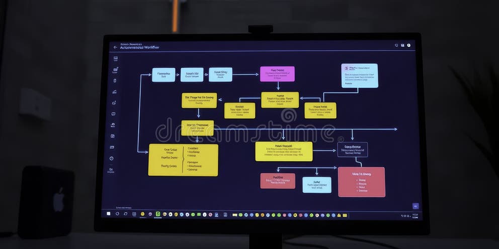 Flowchart Illustrating Automated Workflow Analysis On Computer Screen