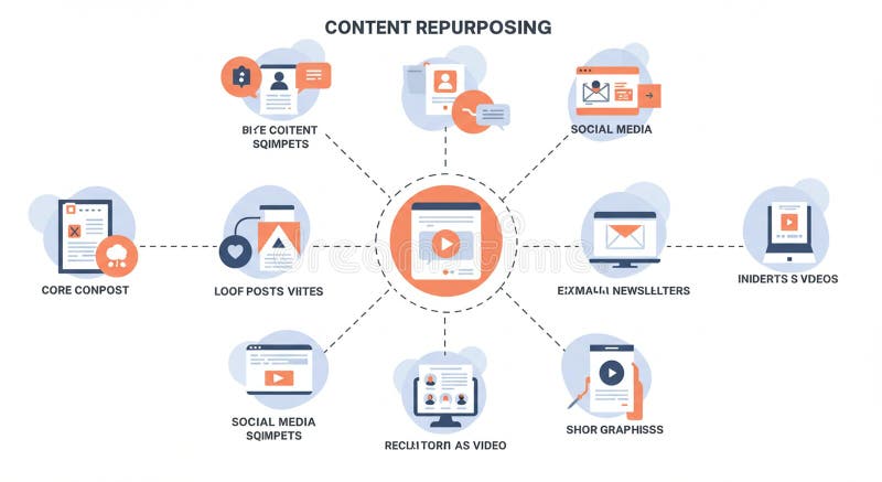 Flowchart Illustrating Content Repurposing. Central Orange and White ...