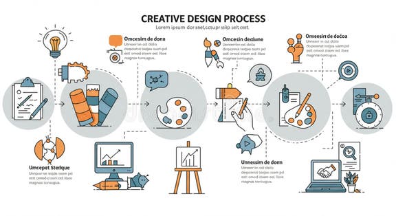 Flowchart Illustrating a Creative Design Process with Interconnected Icons and Text. Stock ...
