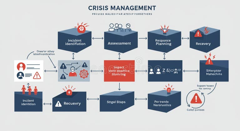 Flowchart Illustrating Crisis Management Process Using Blue and Red ...